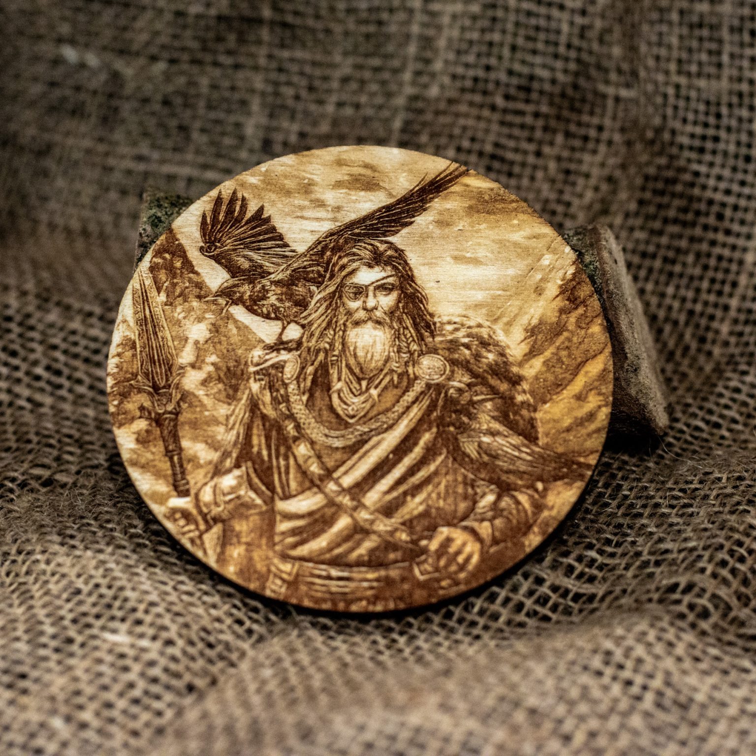 Odin with Ravens Viking Wooden Coaster - Volga Vikings