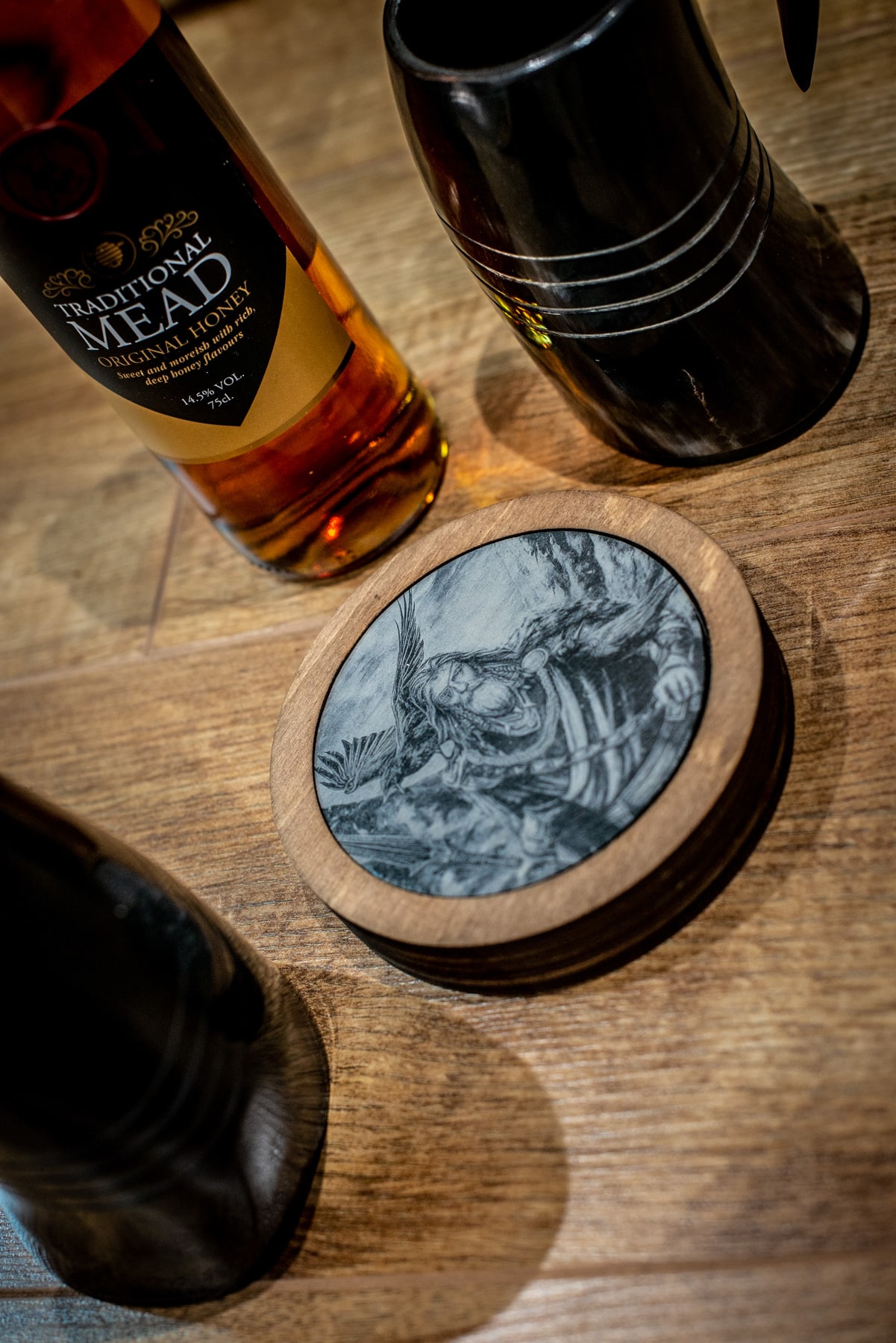 Viking Bottle holder with Viking Slate Coaster Set of 4 - Volga Vikings